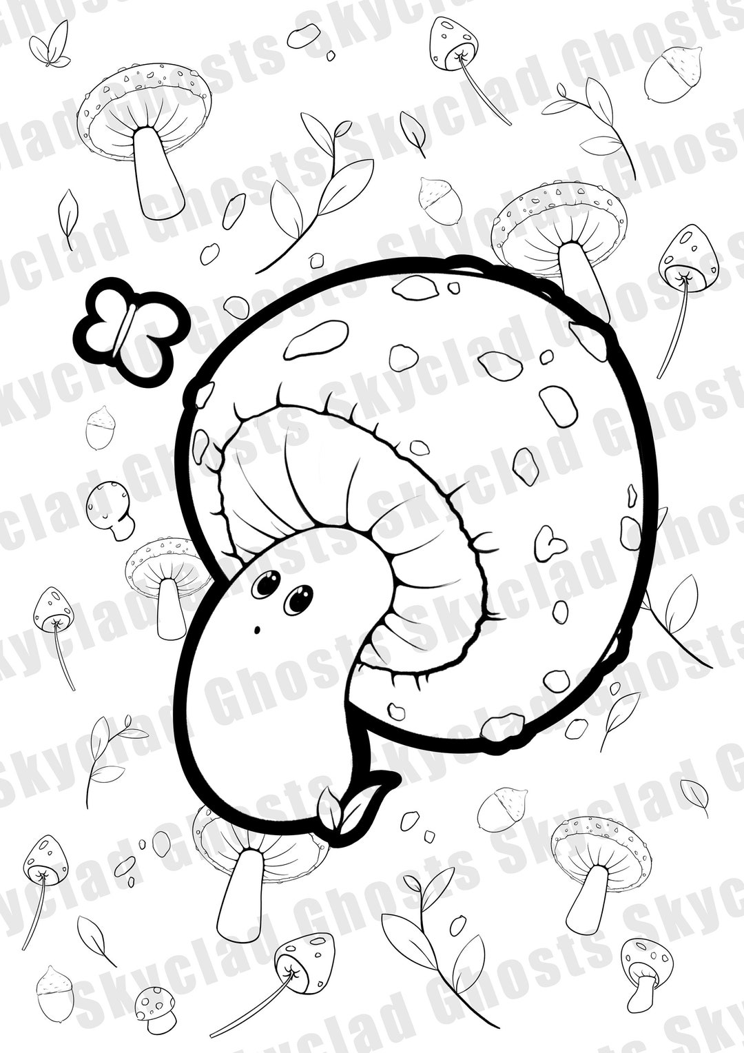 Cute Mushroom Coloring Page - Etsy