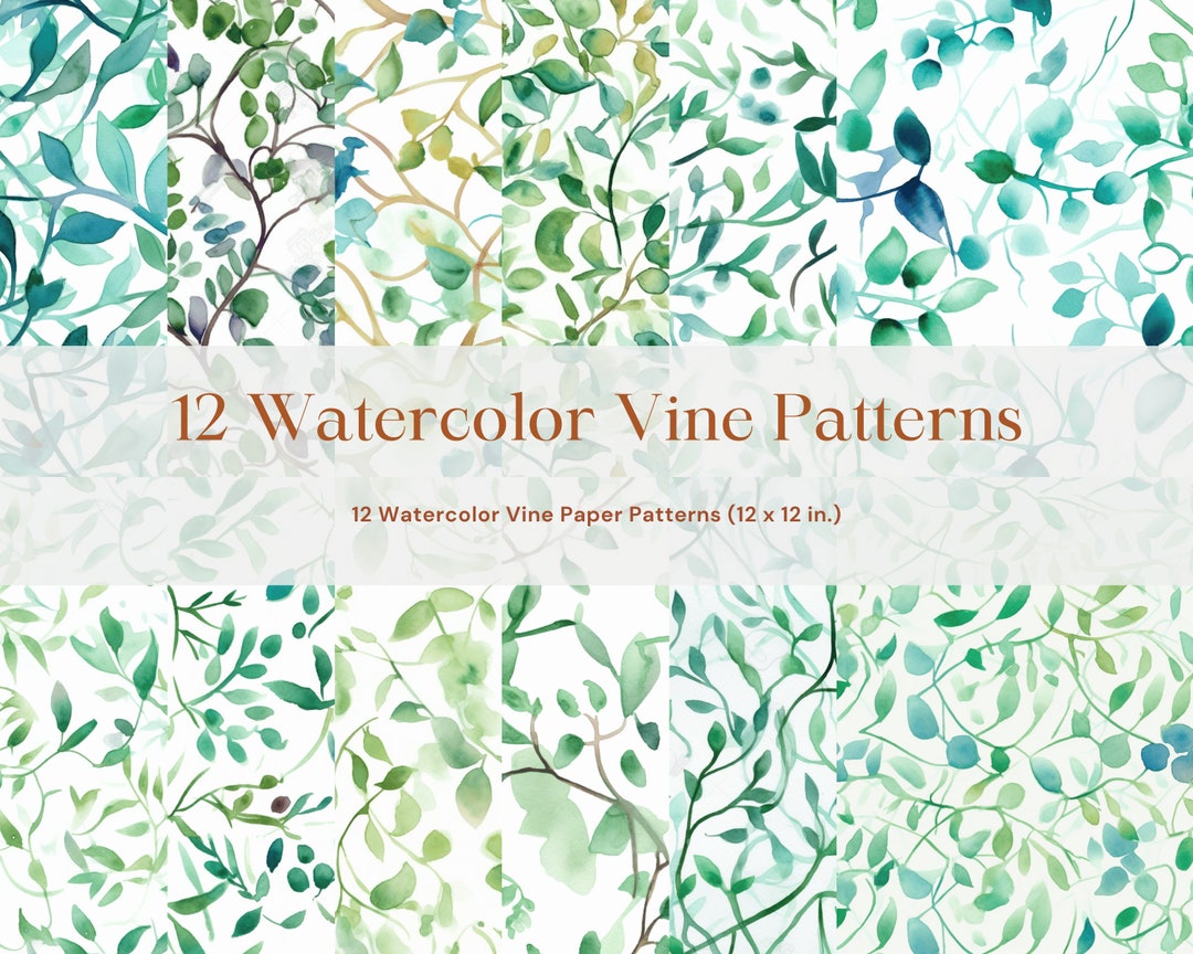 Watercolor Vines Seamless Digital Paper Journal Paper Floral Watercolor ...