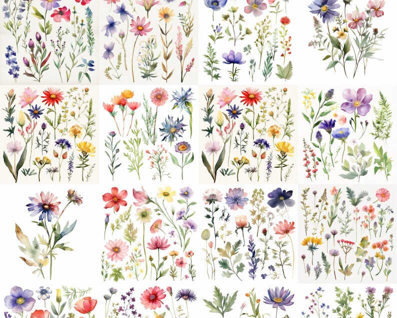 Watercolor Flower Bundle Clip Art Floral Clipart Wedding Clipart Summer ...