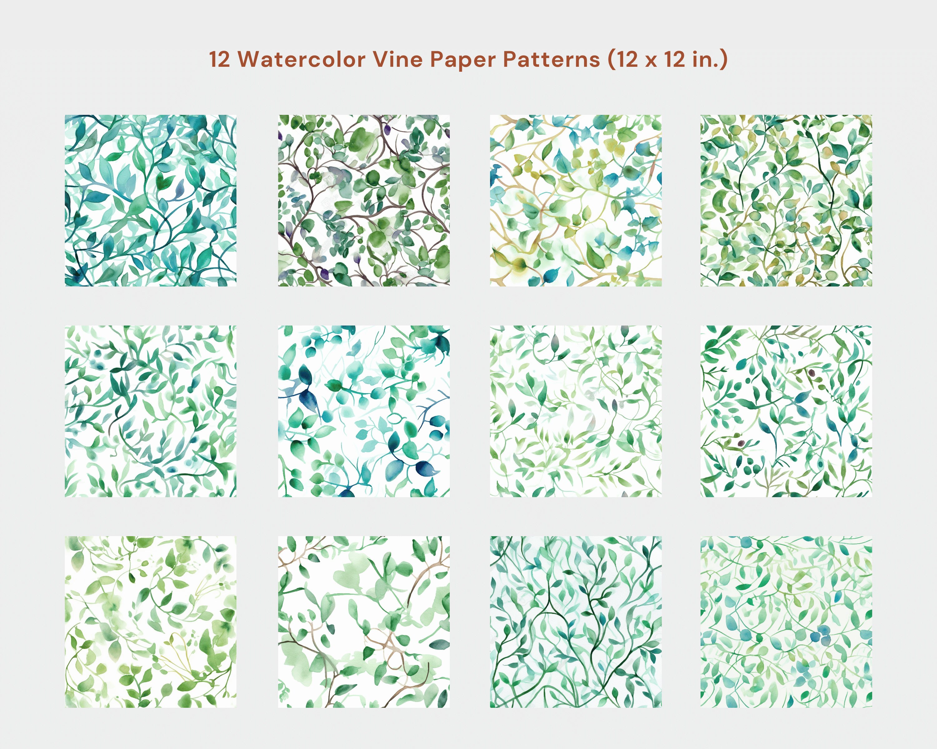 Watercolor Vines Seamless Digital Paper Journal Paper Floral Watercolor ...