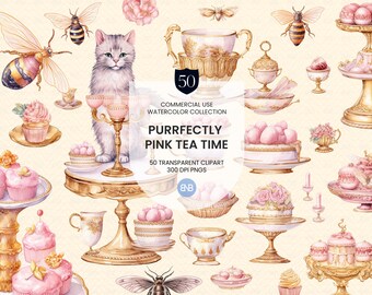 Watercolor Tea Party Clipart, Commercial Use, Transparent Pngs, Floral ...