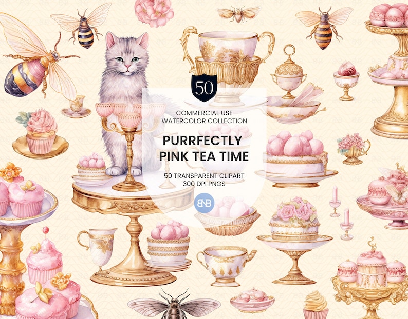 Watercolor Tea Party Clipart, Commercial Use, Transparent Pngs, Floral ...