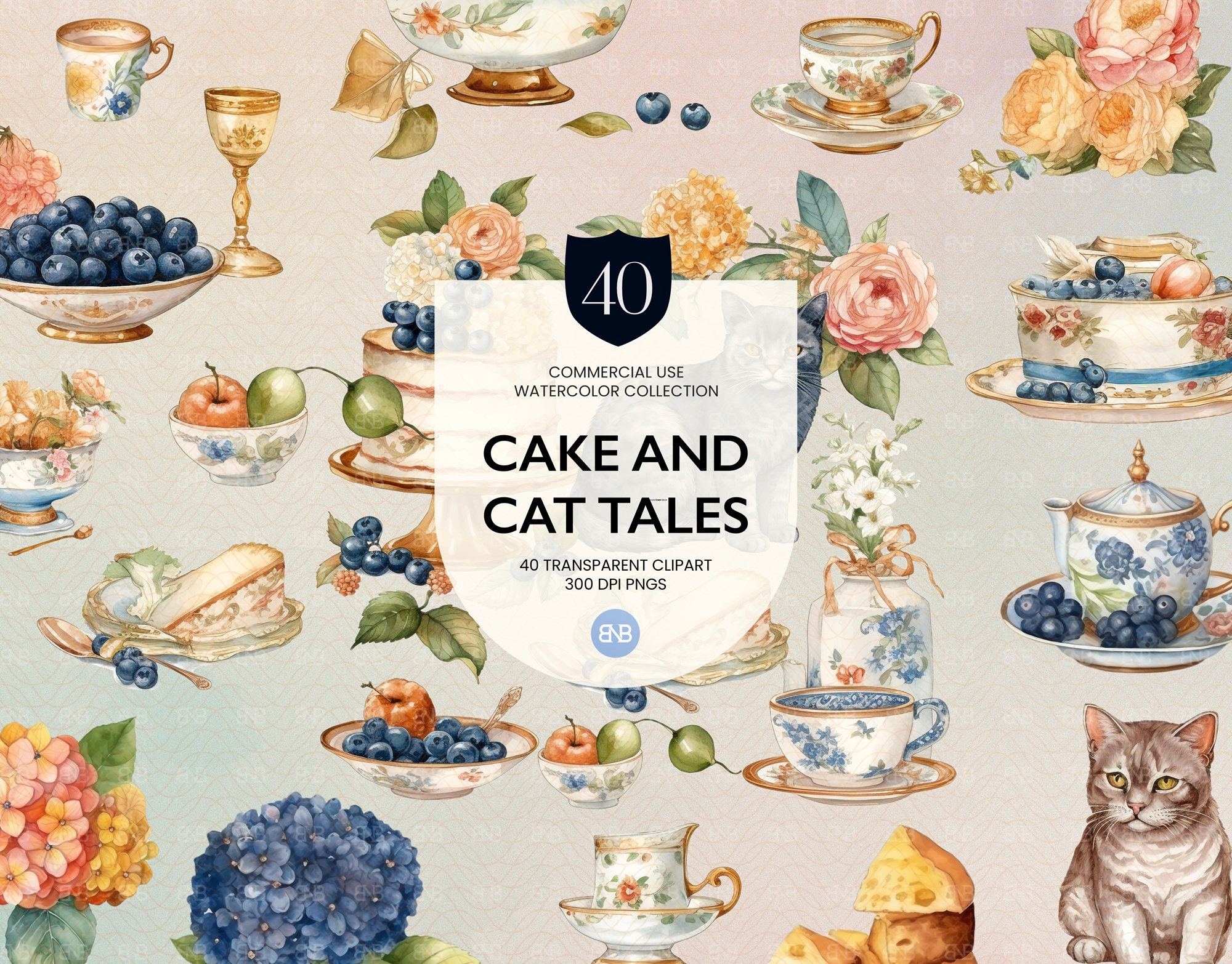 Watercolor Tea Party Clipart, Commercial Use, Transparent Pngs, Floral ...