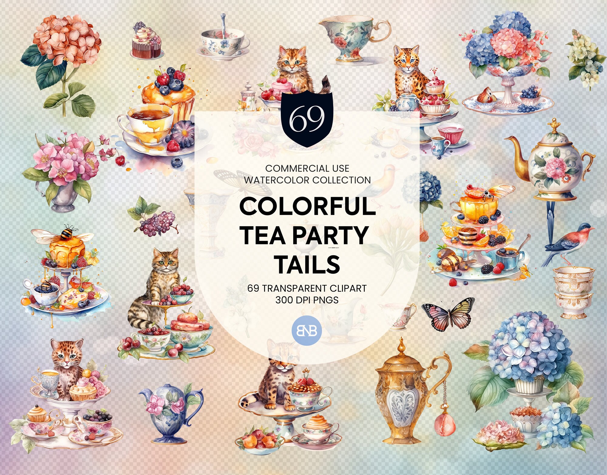 Watercolor Tea Party Clipart Commercial Use Transparent - Etsy