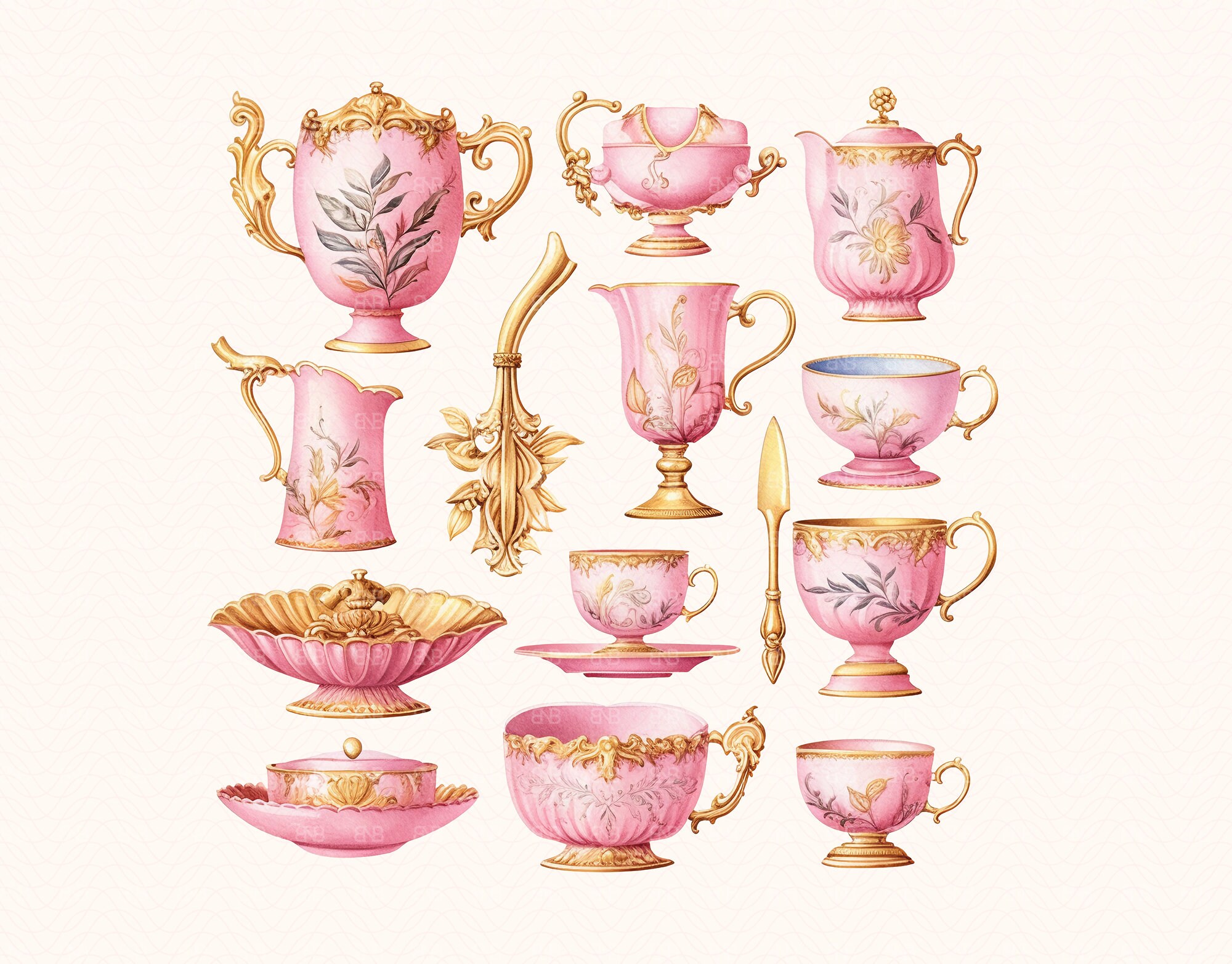 Watercolor Tea Party Clipart, Commercial Use, Transparent Pngs, Floral ...