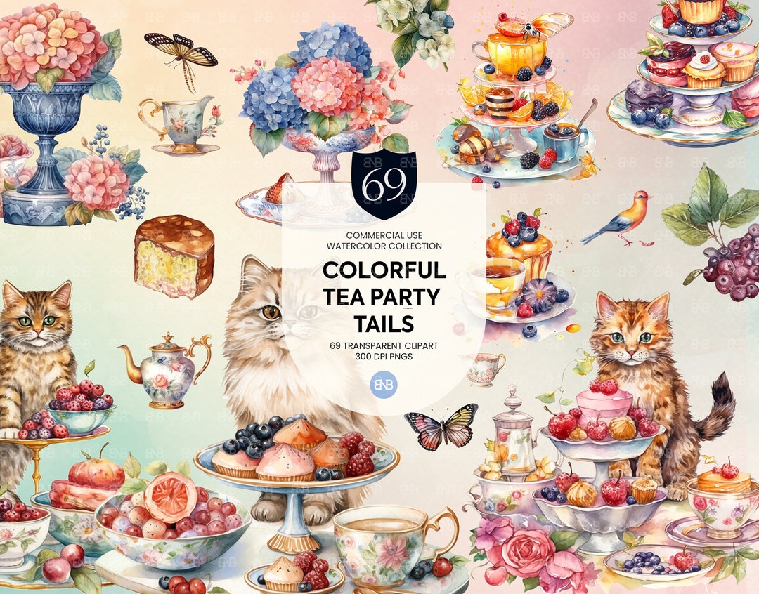 Watercolor Tea Party Clipart, Commercial Use, Transparent Pngs, Floral ...