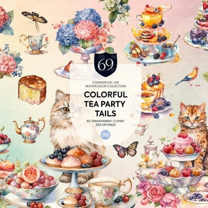 Watercolor Tea Party Clipart, Commercial Use, Transparent Pngs, Floral ...