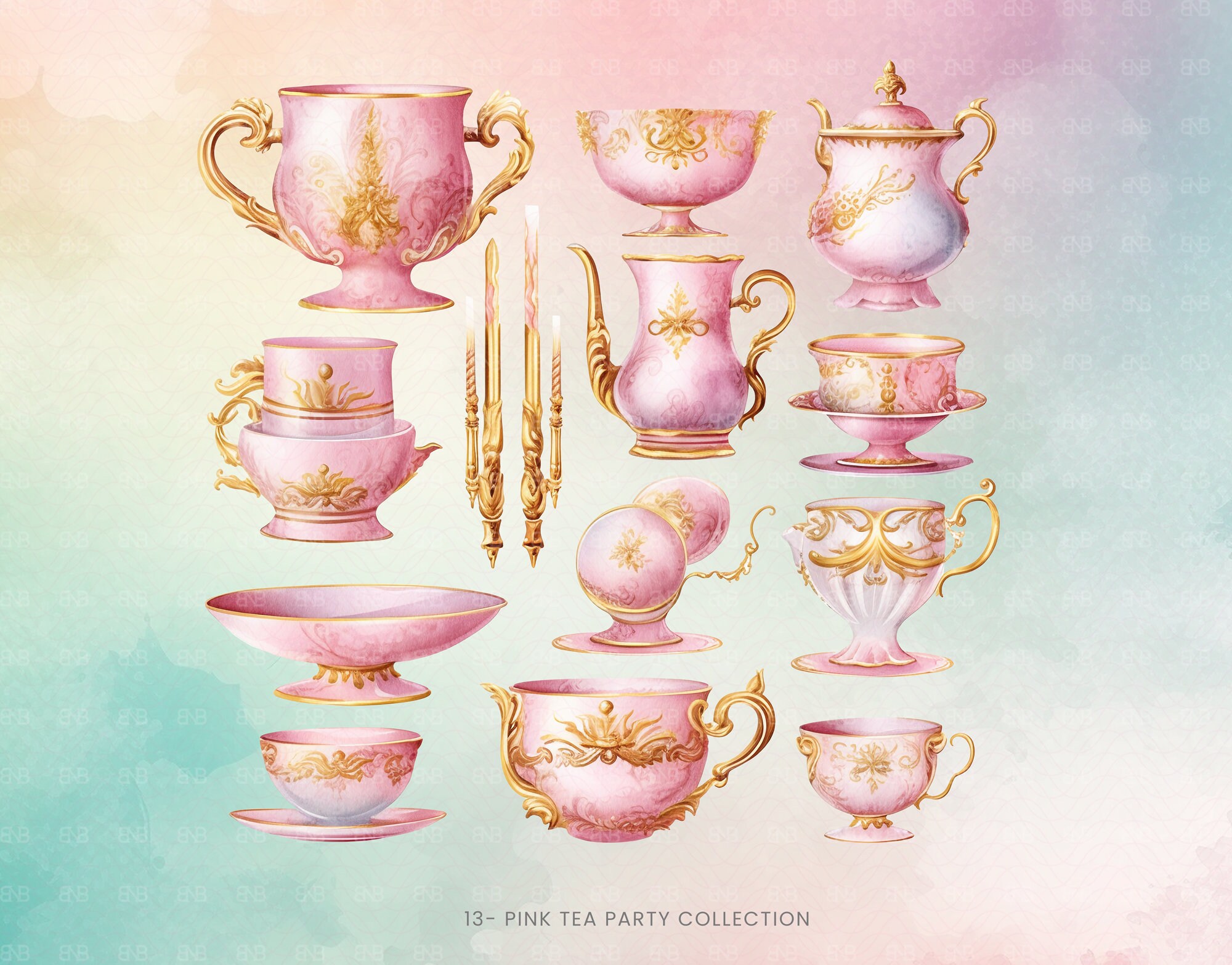 Watercolor Tea Party Clipart High Tea Afternoon Tea Kettle Clipart Cute ...