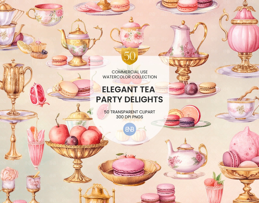 Watercolor Tea Party Clipart, High Tea Table Clipart Garden Tea Clip ...
