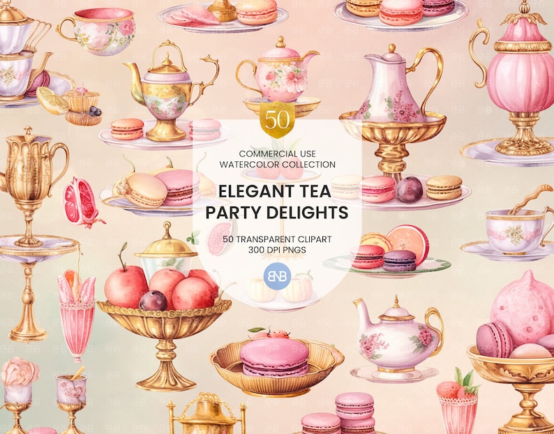 Watercolor Tea Party Clipart, High Tea Table Clipart Garden Tea Clip ...