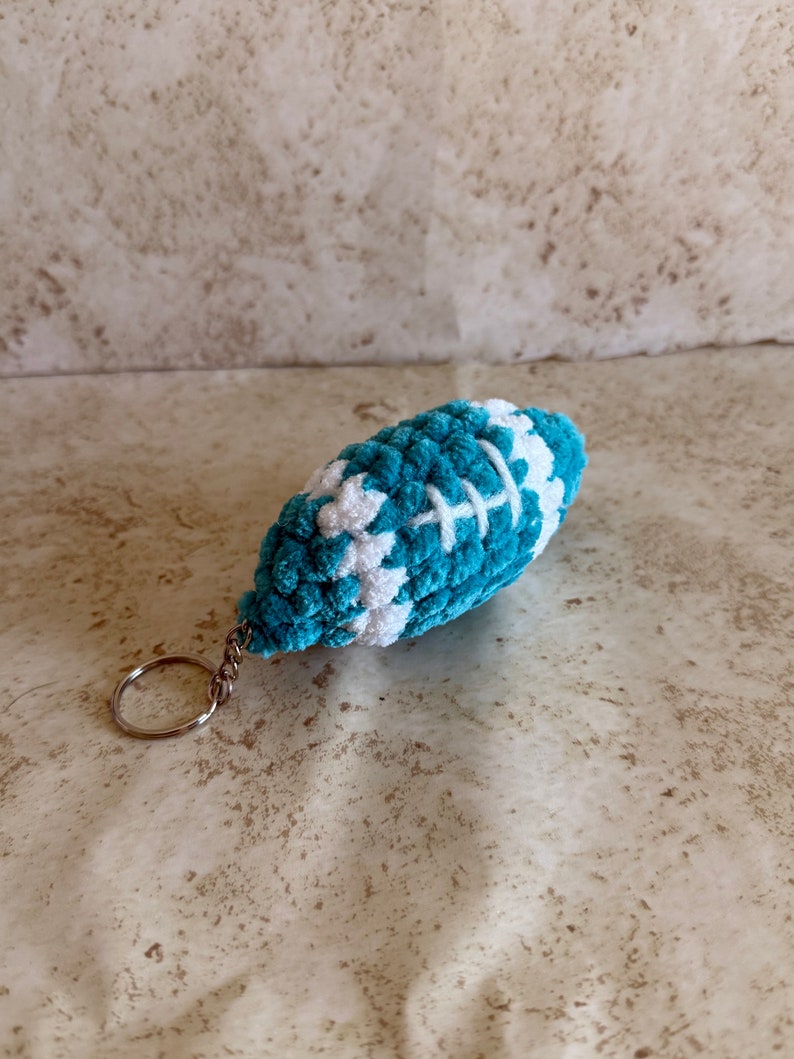 Mini Crochet Teal Football Keychain Brown Handmade Cute Toy Plush ...