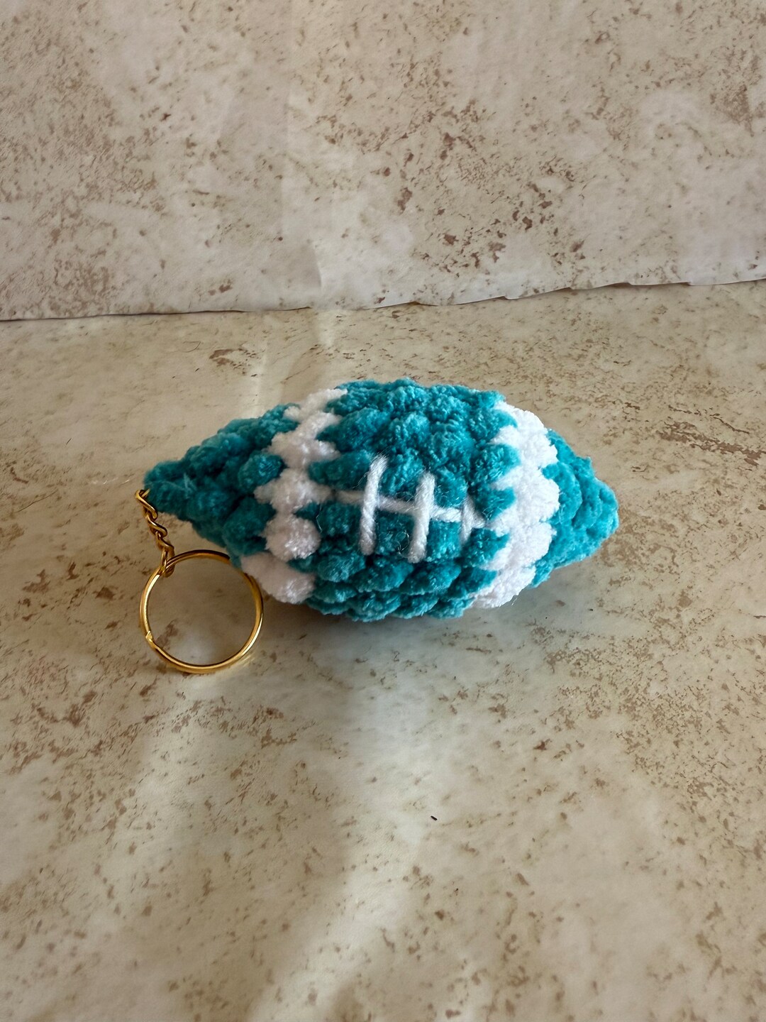 Mini Crochet Teal Football Keychain Brown Handmade Cute Toy Plush ...