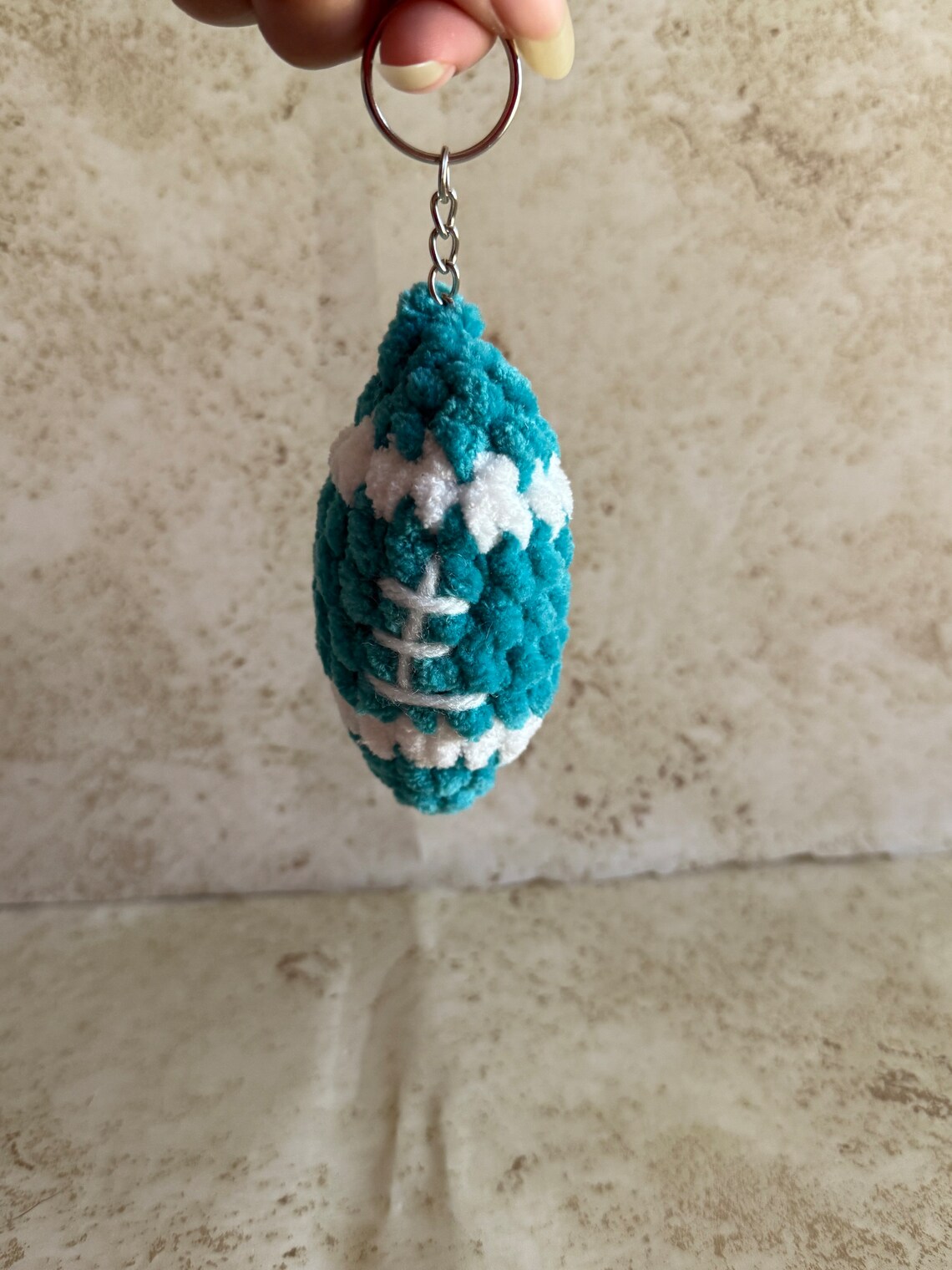 Mini Crochet Teal Football Keychain Brown Handmade Cute Toy Plush ...