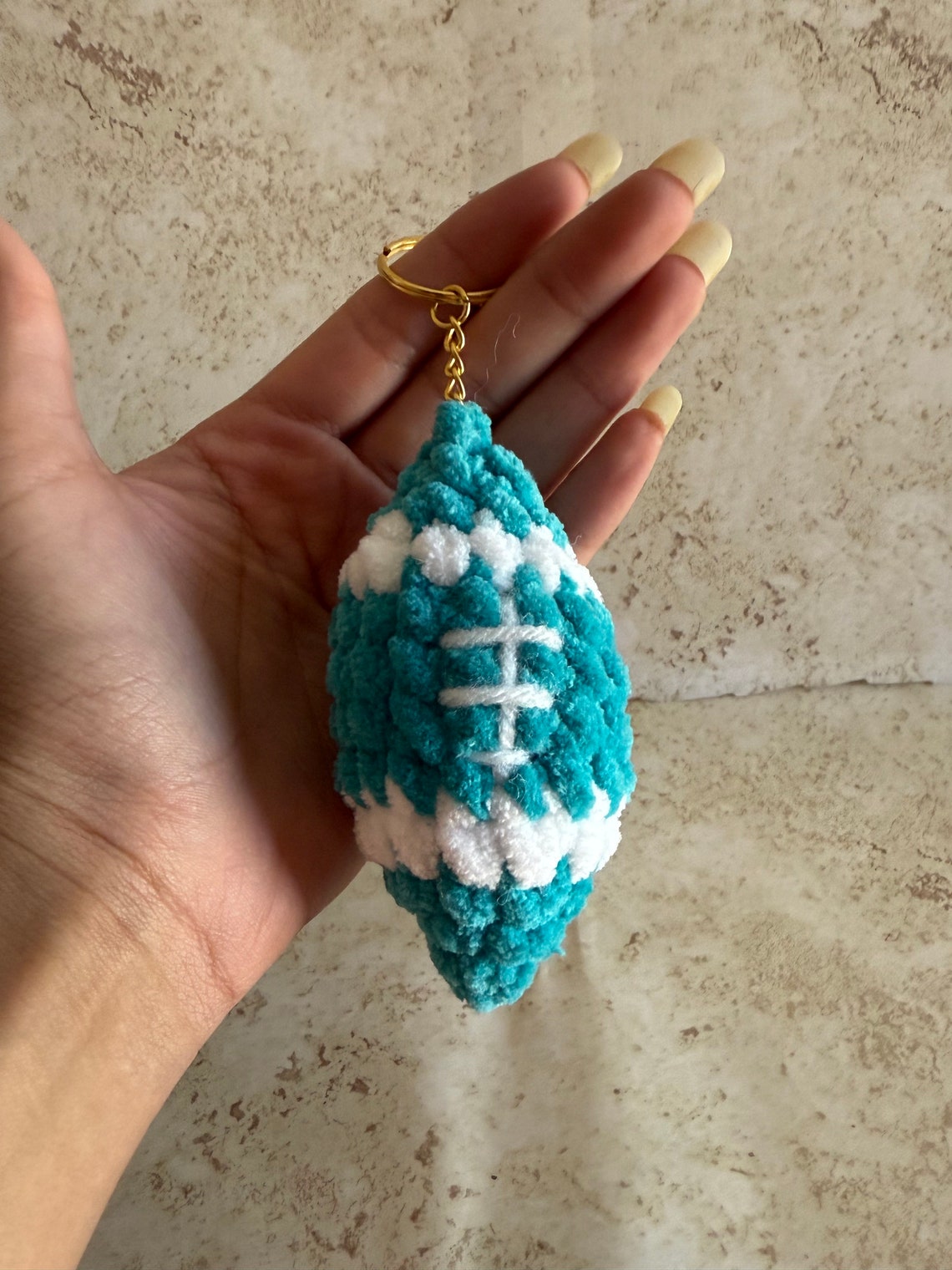 Mini Crochet Teal Football Keychain Brown Handmade Cute Toy Plush ...