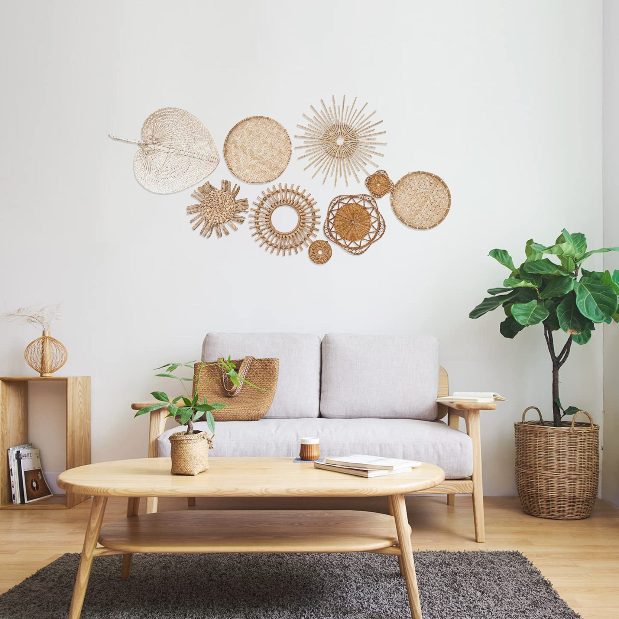 Set of 9 Piece Rattan Bamboo Wall Decor. Boho Decor. Nursery Decor ...