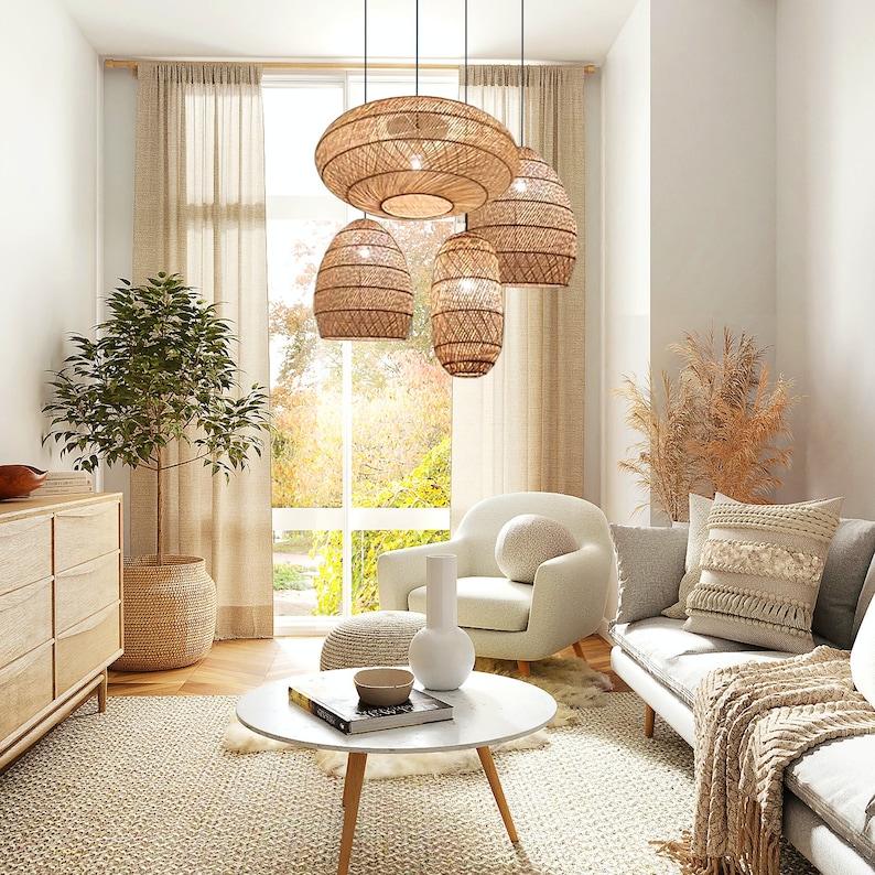 HK High Quality Rattan Pendant Light for Living Room, Bedroom, Office ...