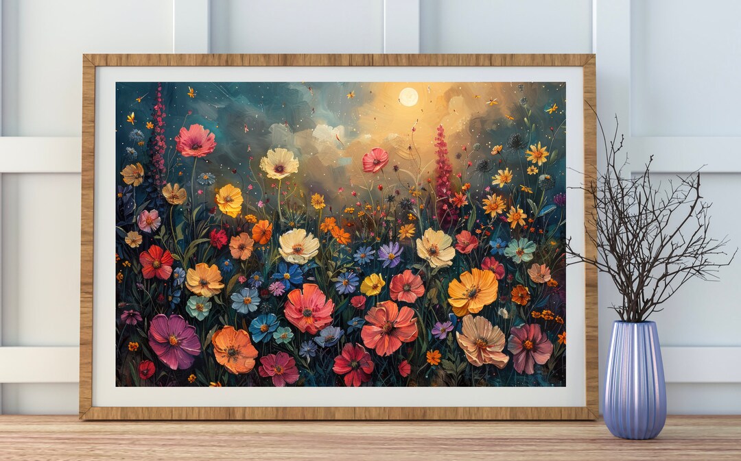 Wildflower Moon Rise Art Print | Full Moon Above Nature Oil Painting ...