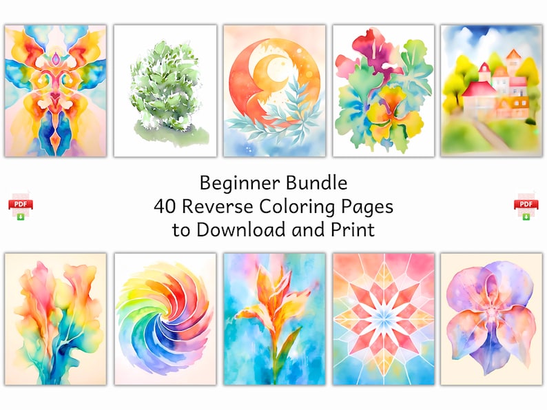 40 Beginner Friendly Reverse Coloring Pages. Ideal for Relaxation and ...