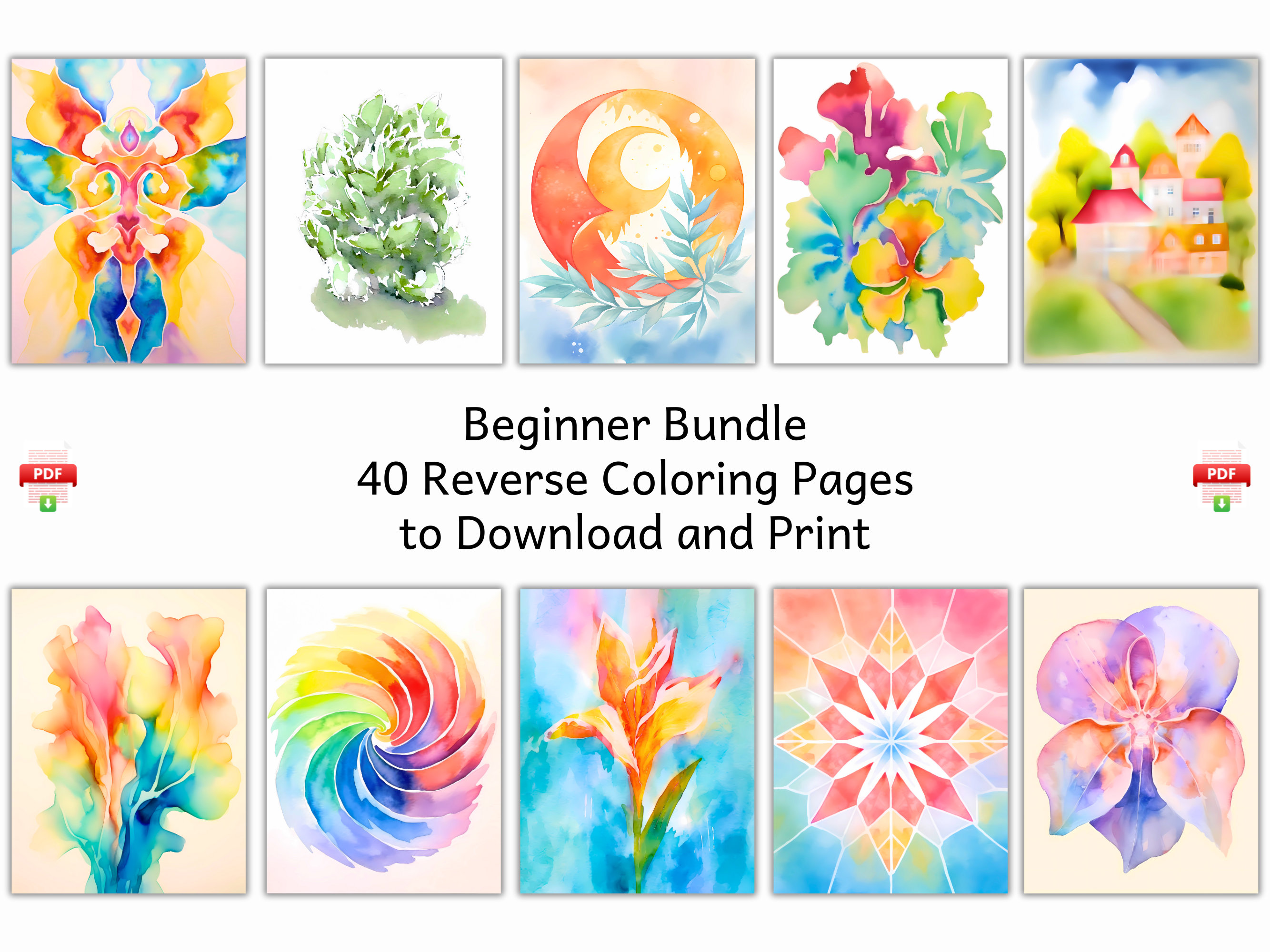 40 Beginner Friendly Reverse Coloring Pages. Ideal for Relaxation and ...