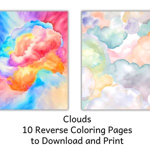 Skyward Serenity: 10 Cloud Designs Reverse Coloring Pages Bundle for ...