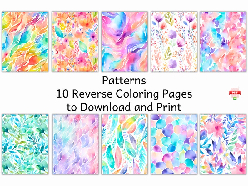 10 Captivating Patterns Reverse Coloring Pages Bundle for Mindful ...