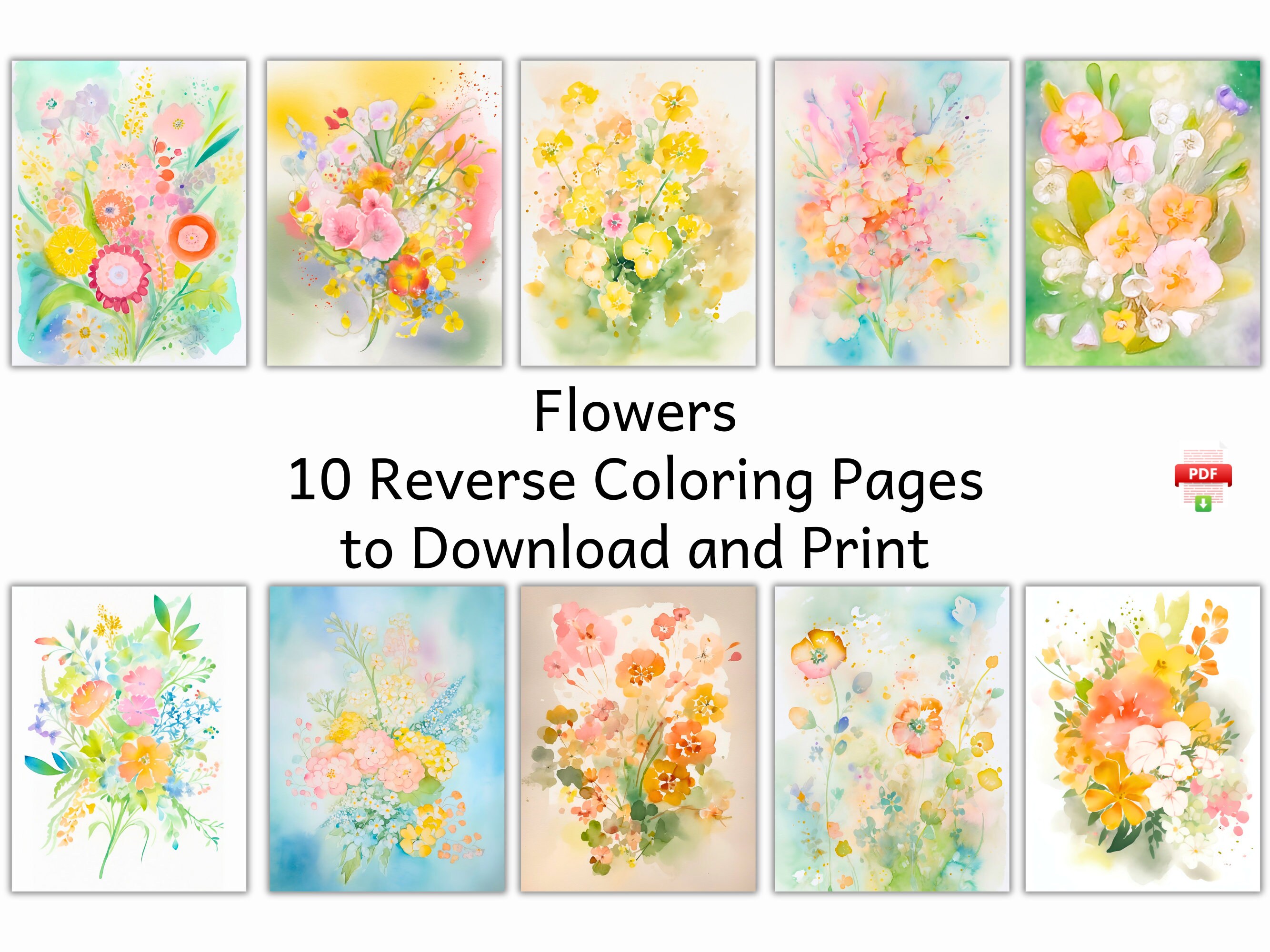 10 Enchanting Floral Reverse Coloring Pages Bundle. You Draw the Lines ...