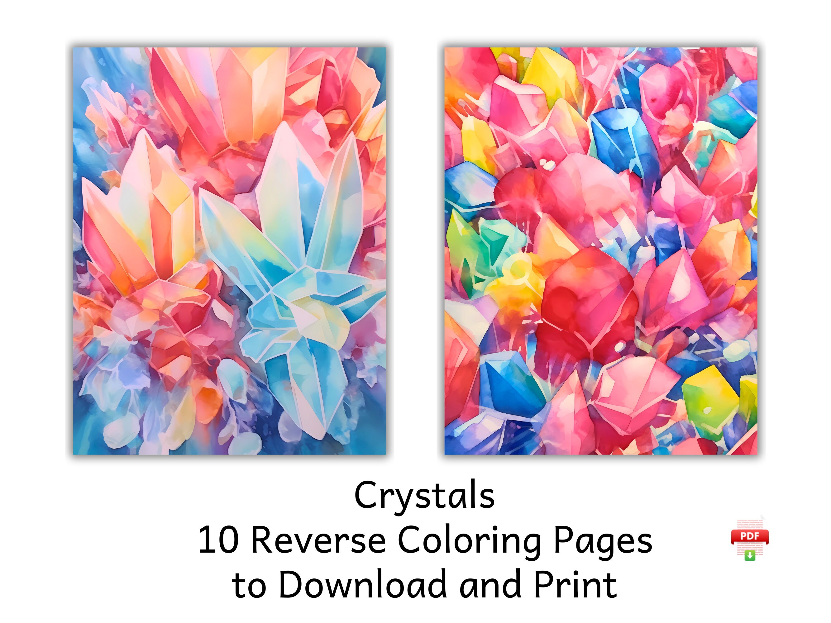 Crystal Canvases: 10 Reverse Coloring Pages Bundle, Downloadable PDF ...