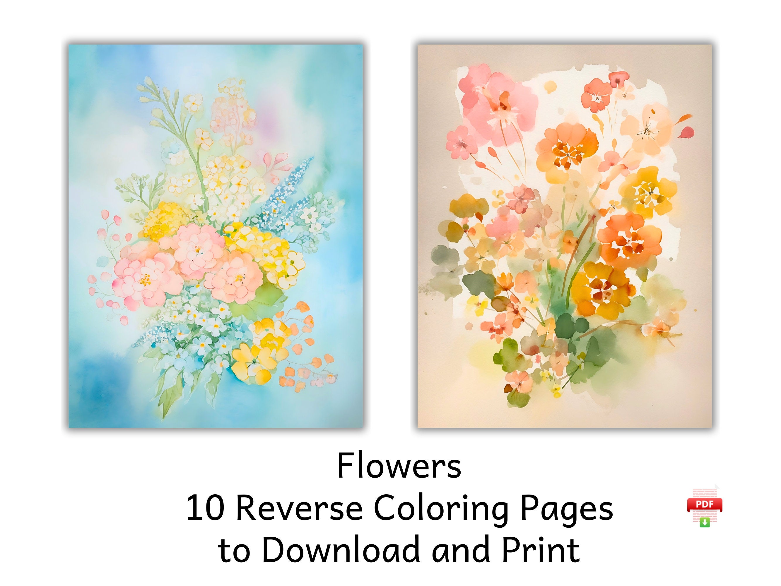 10 Enchanting Floral Reverse Coloring Pages Bundle. You Draw the Lines ...