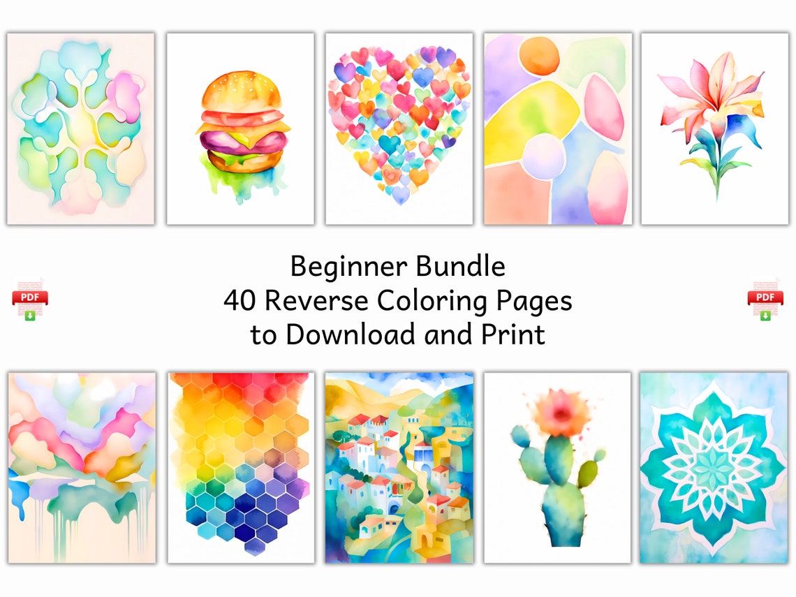 40 Beginner Friendly Reverse Coloring Pages. Ideal for Relaxation and ...
