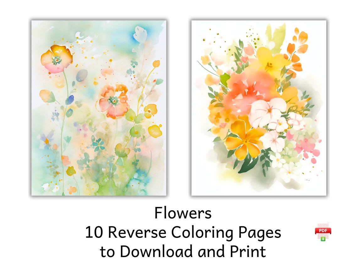 10 Enchanting Floral Reverse Coloring Pages Bundle. You Draw the Lines ...
