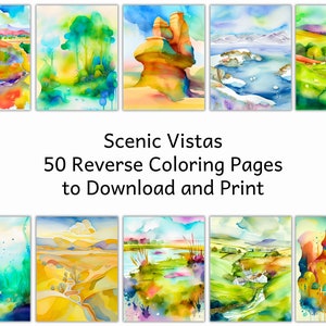 Scenic Vistas: 50 Unique Watercolor Reverse Coloring Pages of ...