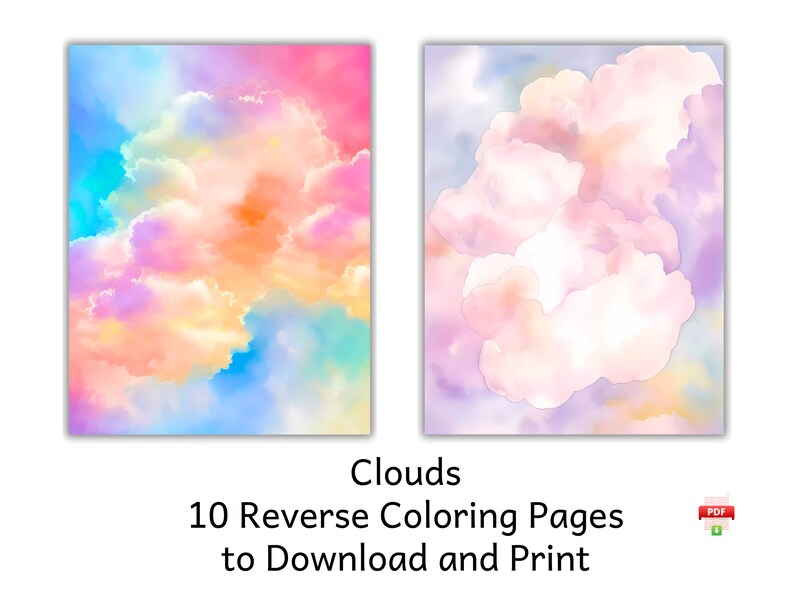 Skyward Serenity: 10 Cloud Designs Reverse Coloring Pages Bundle for ...