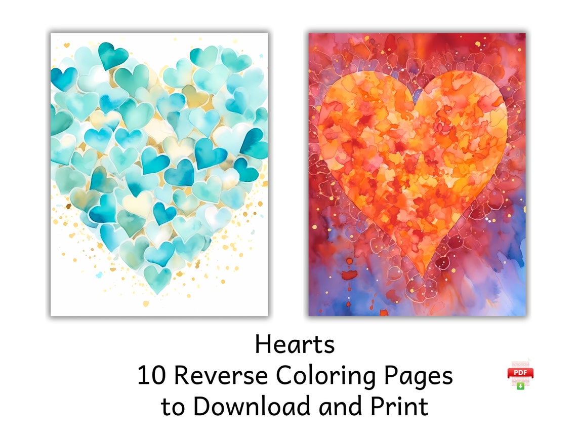Passionate Palette: Heart Themed 10 Reverse Coloring Pages Bundle. You ...