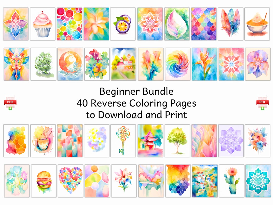 40 Beginner Friendly Reverse Coloring Pages. Ideal for Relaxation and ...