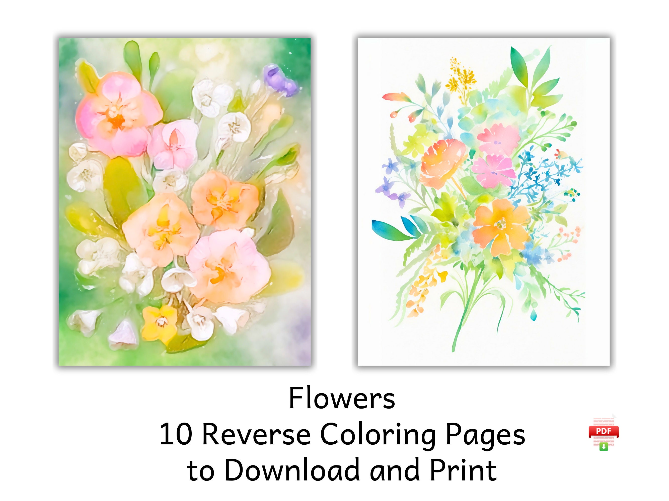 10 Enchanting Floral Reverse Coloring Pages Bundle. You Draw the Lines ...