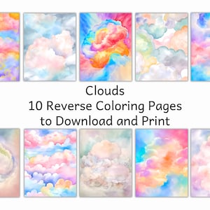 Skyward Serenity: 10 Cloud Designs Reverse Coloring Pages Bundle for ...