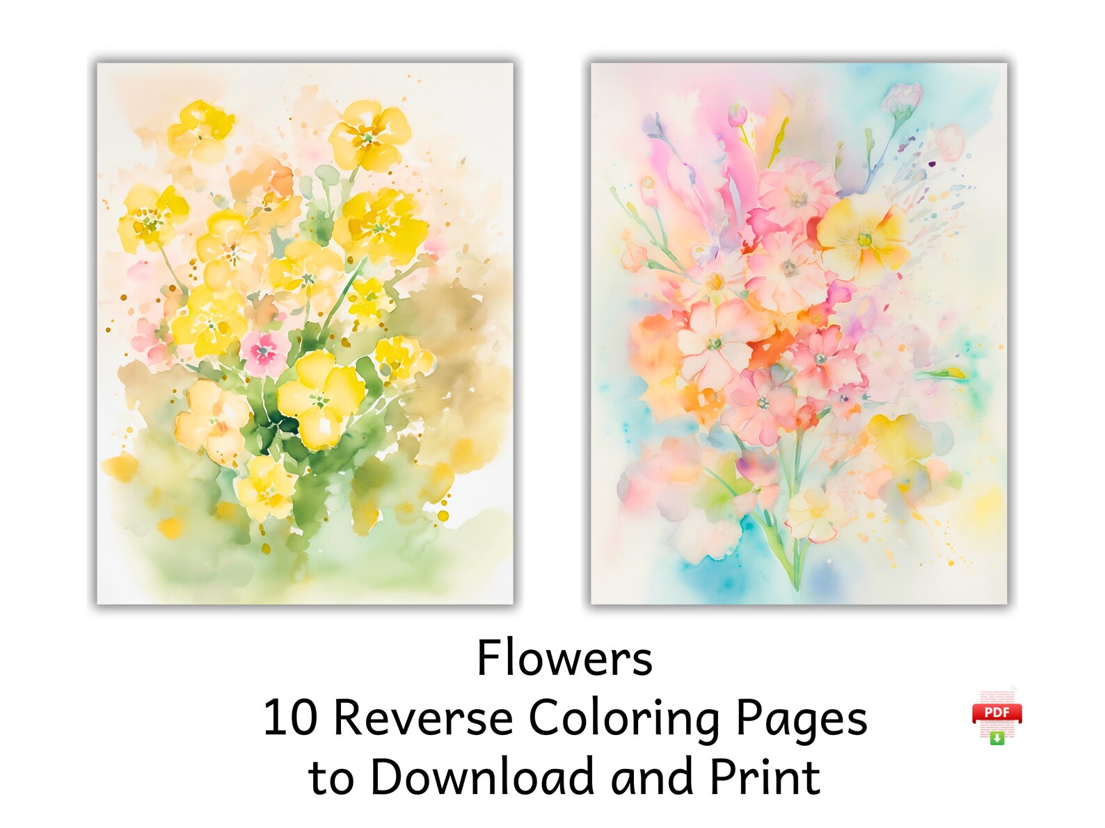 10 Enchanting Floral Reverse Coloring Pages Bundle. You Draw the Lines ...