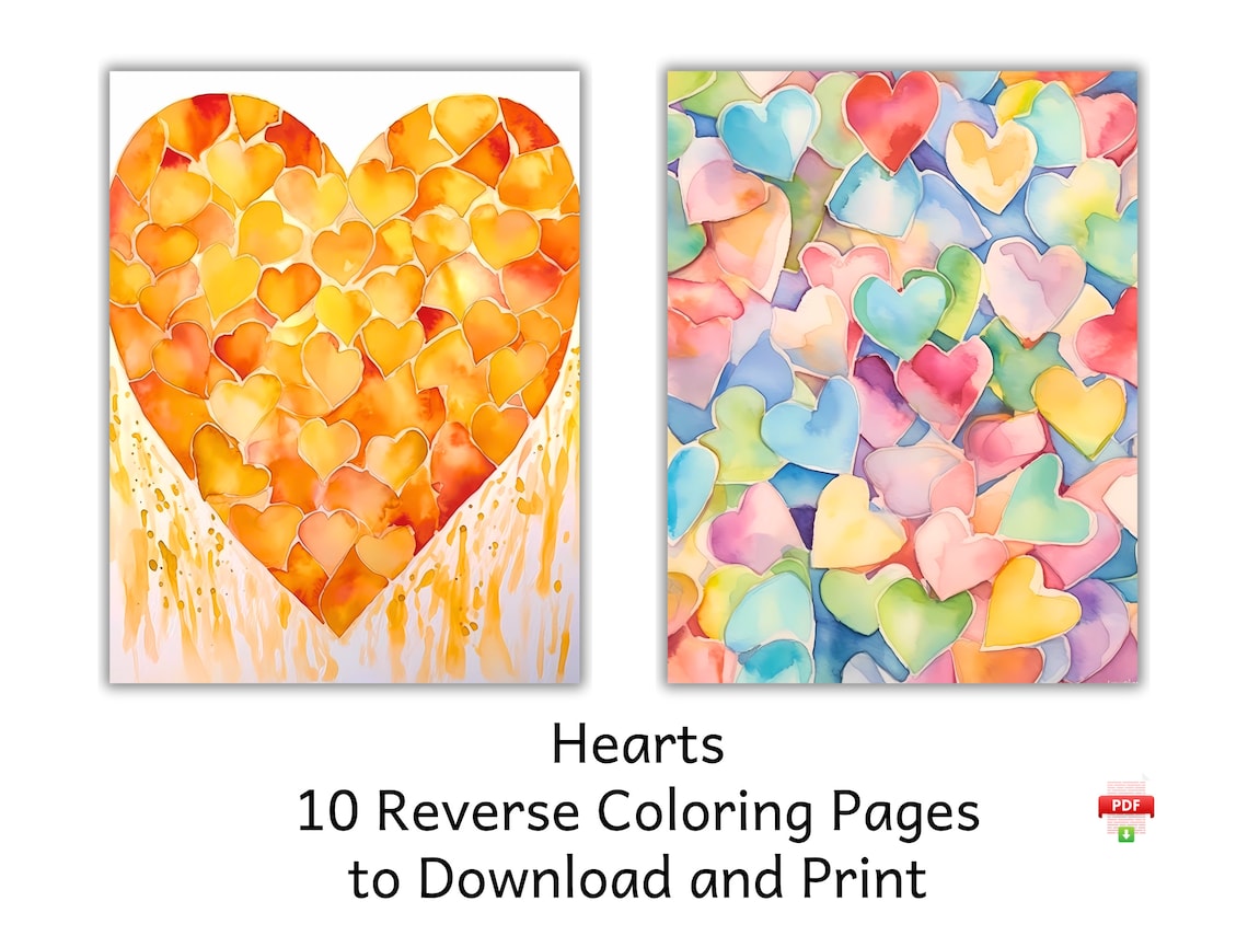 Passionate Palette: Heart Themed 10 Reverse Coloring Pages Bundle. You ...