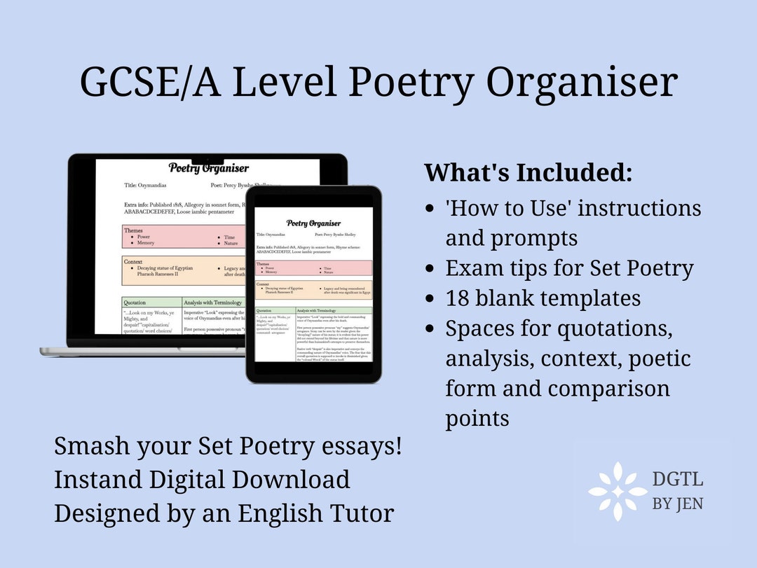 GCSE/A Level English Literature Poetry Organiser DIGITAL Template - Etsy