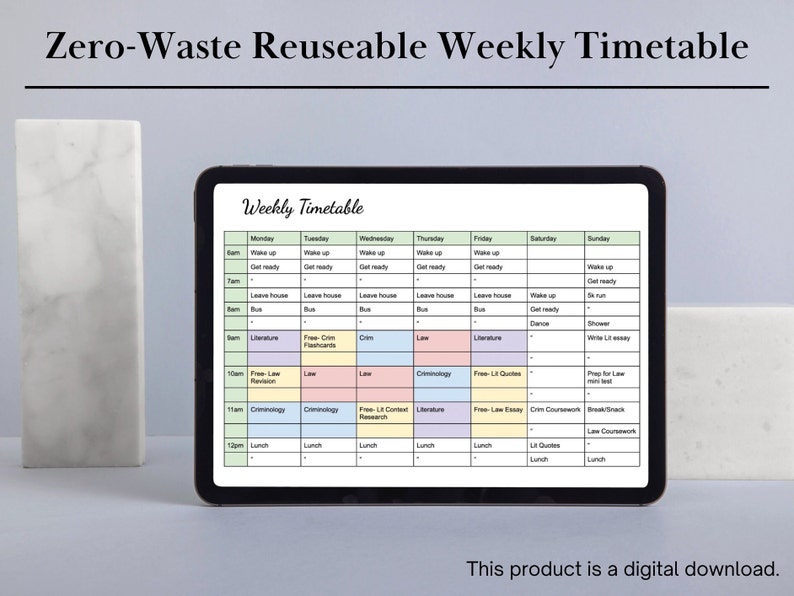 Digital Weekly Timetable Template, Reuseable and Zero-waste - Etsy
