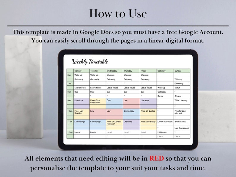 Digital Weekly Timetable Template, Reuseable and Zero-waste - Etsy