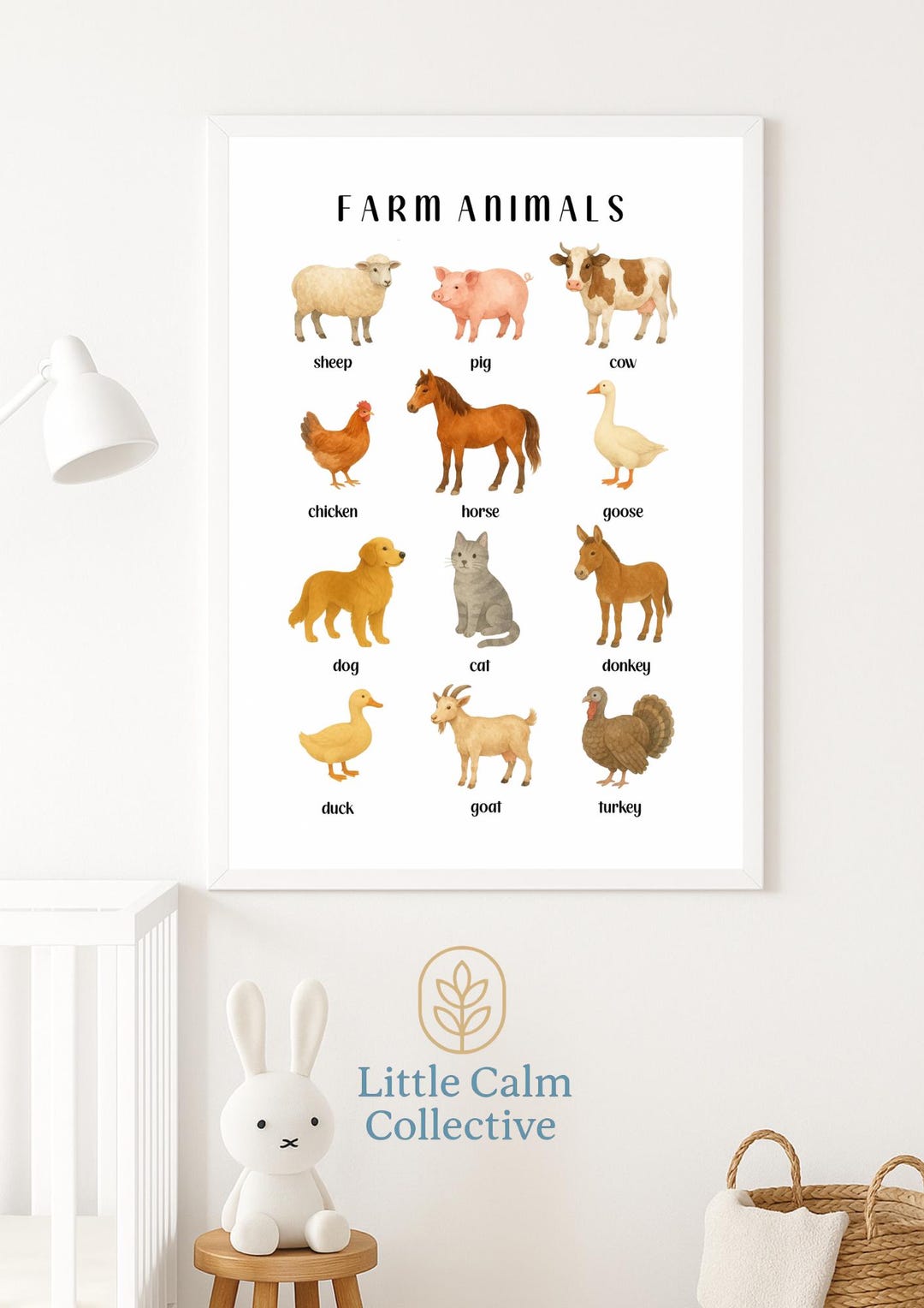 Farm Animals Poster for Kids, Watercolour Animal Print, Nursery Wall ...
