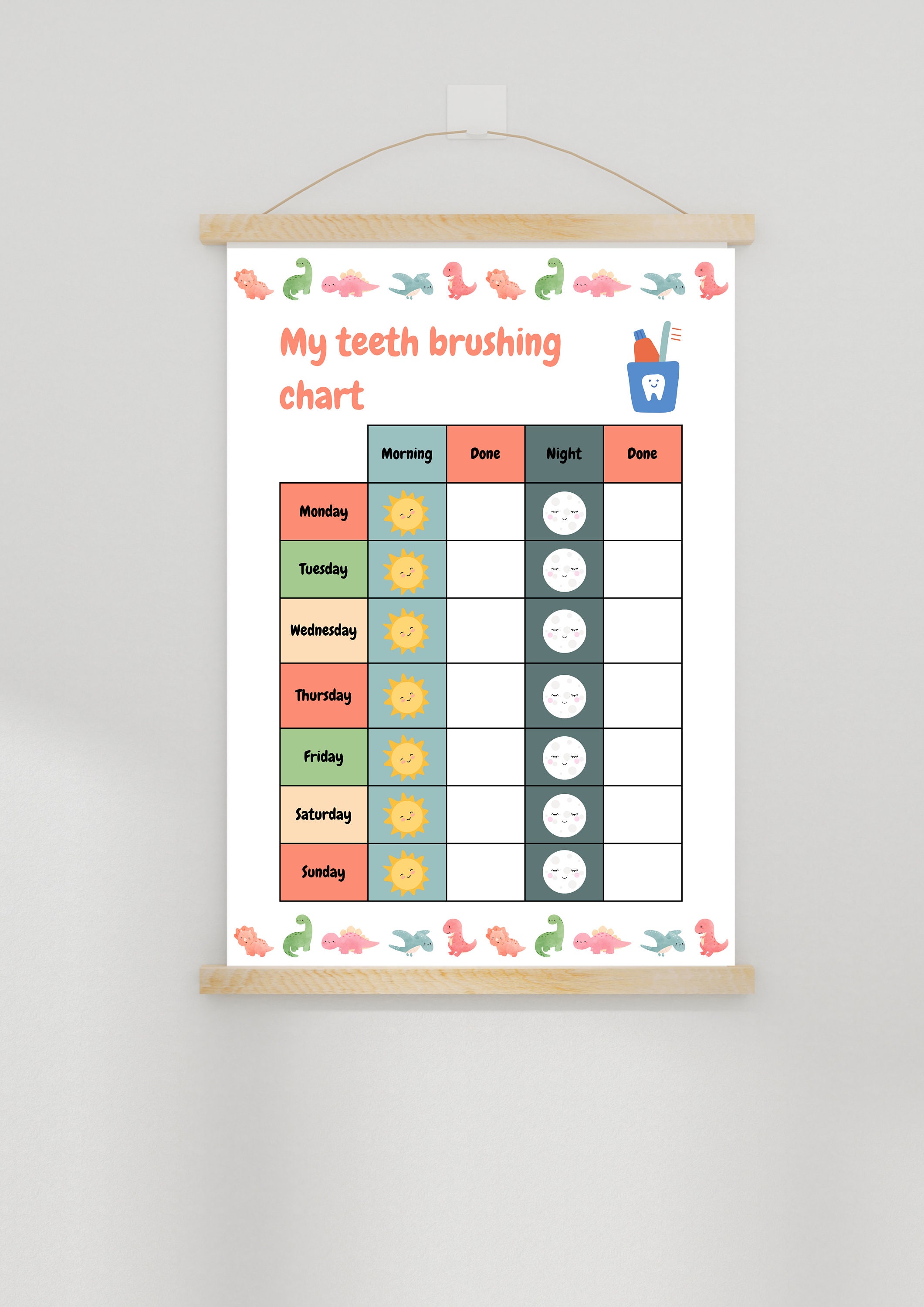 Dinosaur Printable Teeth Brushing Chart - Etsy