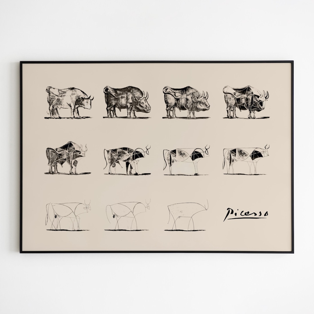 Pablo Picasso Evolution of Bull Print, Animal Art Sketch, Picasso Bull ...