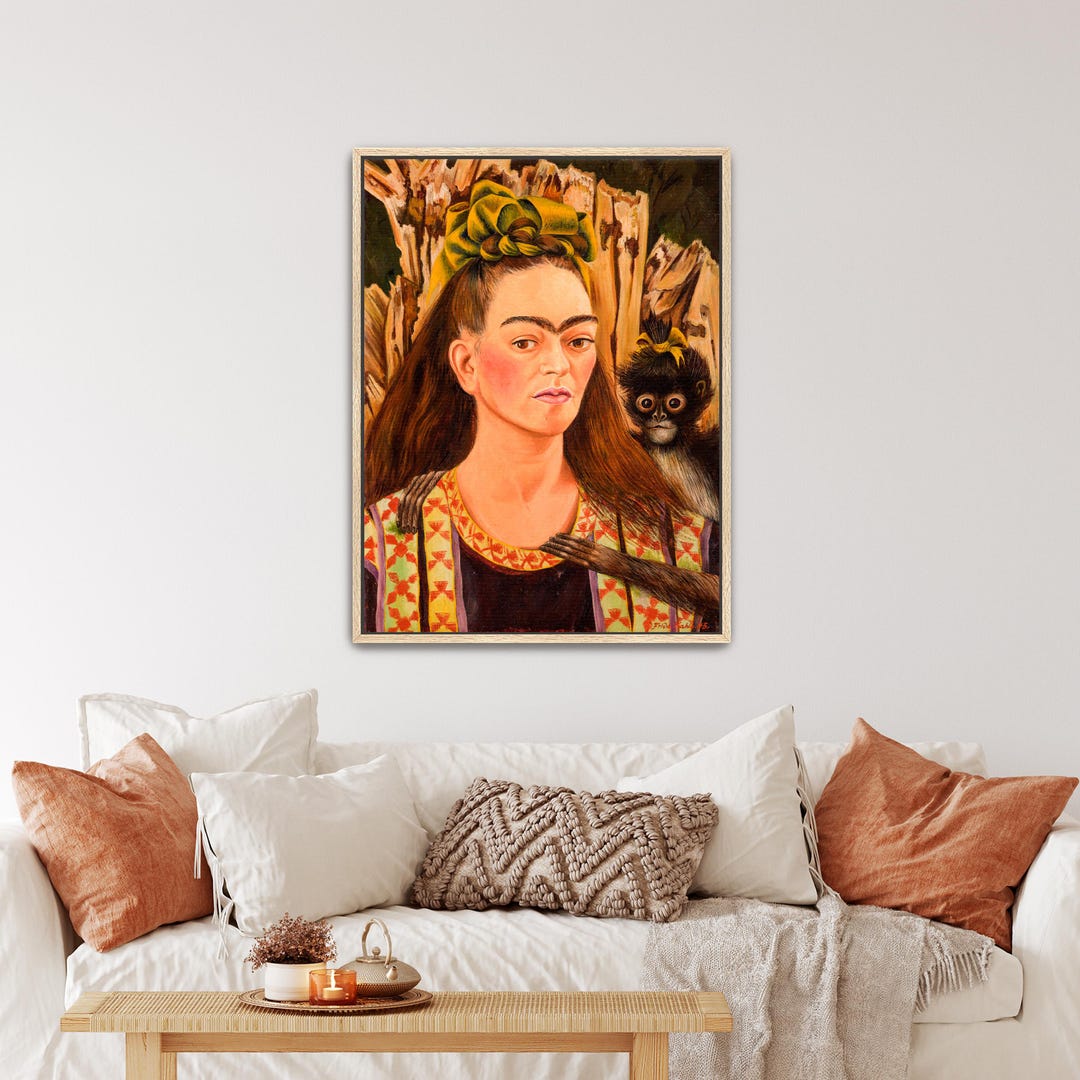 Self Portrait With Monkey by Frida Kahlo | Surreal Portrait Canvas Wall ...