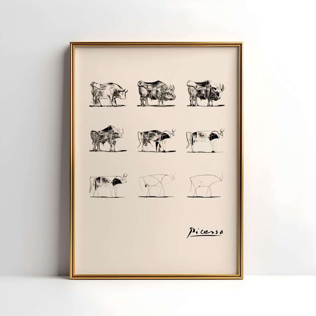 Pablo Picasso Evolution of Bull Print, Animal Art Sketch, Picasso Bull ...