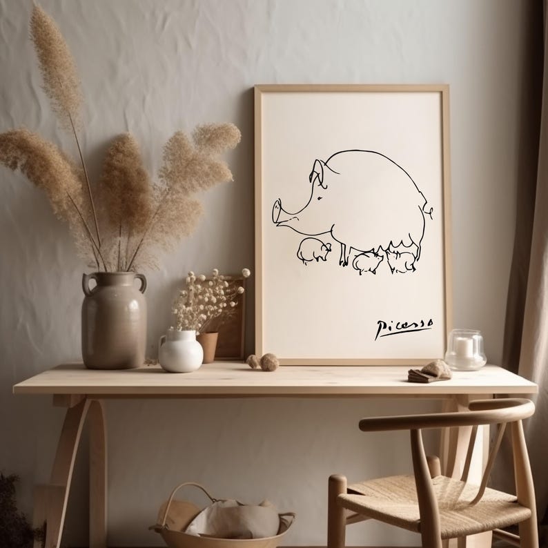 Pablo Picasso Line Art - Pigs Poster Print | Modern Minimalist Drawing ...
