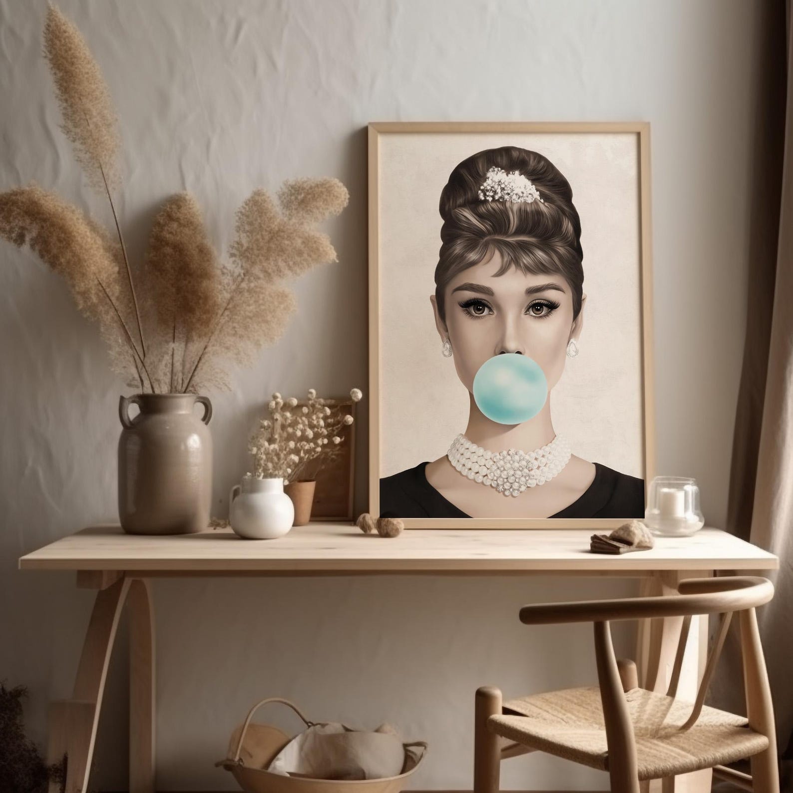 Audrey Hepburn With Bubblegum Poster, Altered Pop Art Style, Fun Retro ...