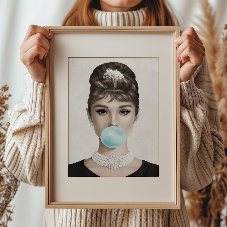 Audrey Hepburn With Bubblegum Poster, Altered Pop Art Style, Fun Retro ...