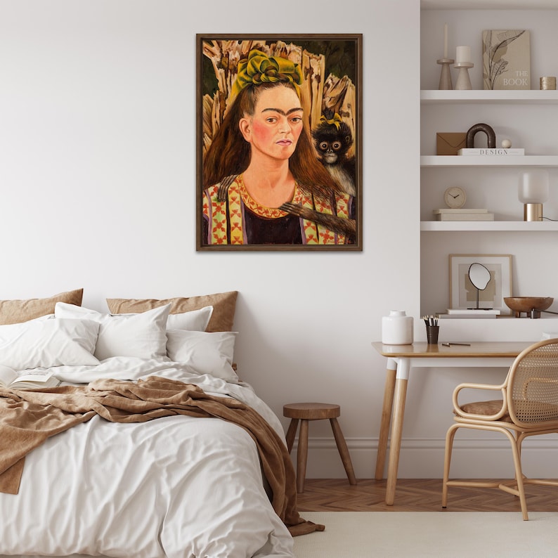 Self Portrait With Monkey by Frida Kahlo | Surreal Portrait Canvas Wall ...
